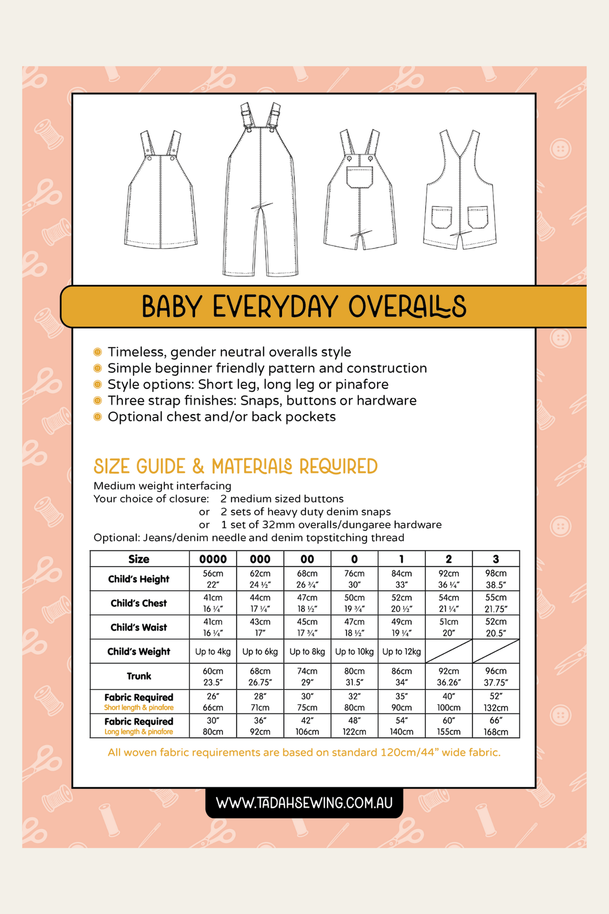 Baby Everyday Overalls Sewing Pattern – Tadah Patterns + Sewing
