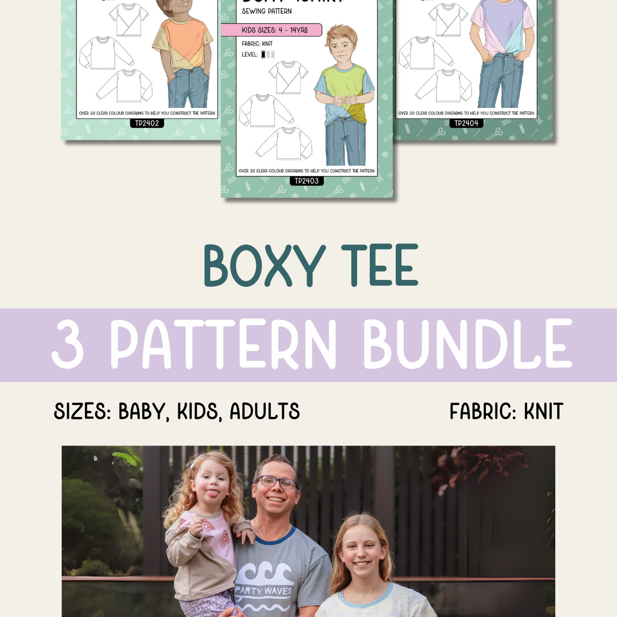 Boxy Tee 3 Pattern BUNDLE (Littlies + Kids + Adults) – Tadah Patterns ...