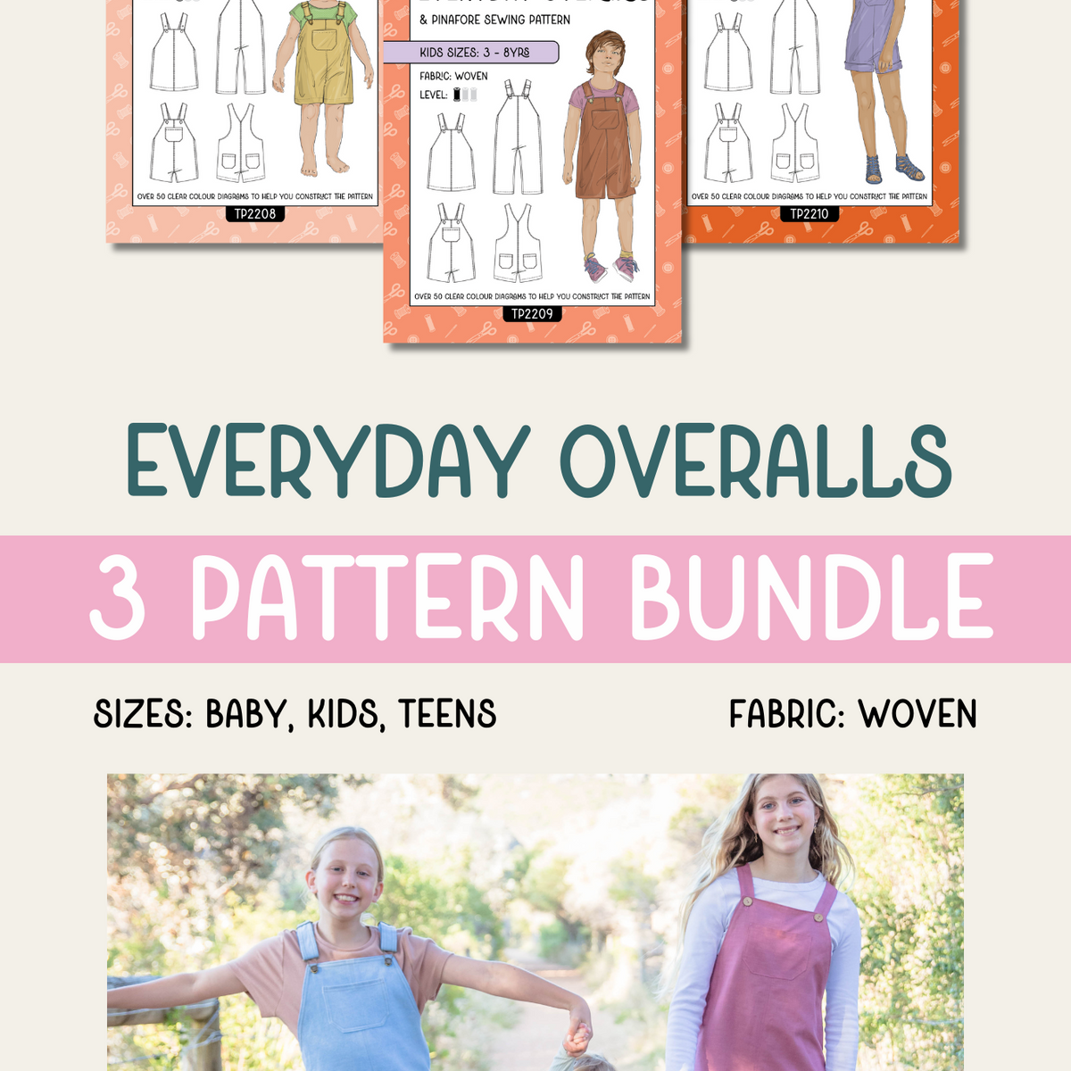 Everyday Overalls 3 Pattern BUNDLE (Baby + Kids + Teen) – Tadah ...