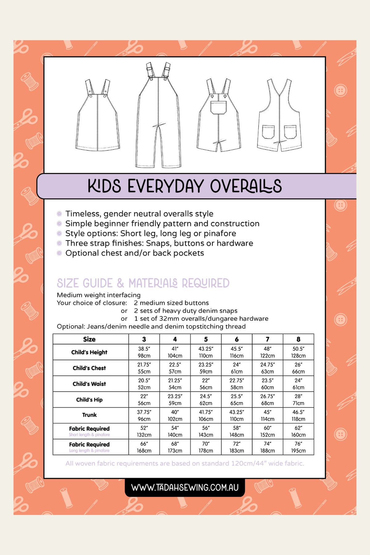 Kids Everyday Overalls Sewing Pattern – Tadah Patterns + Sewing