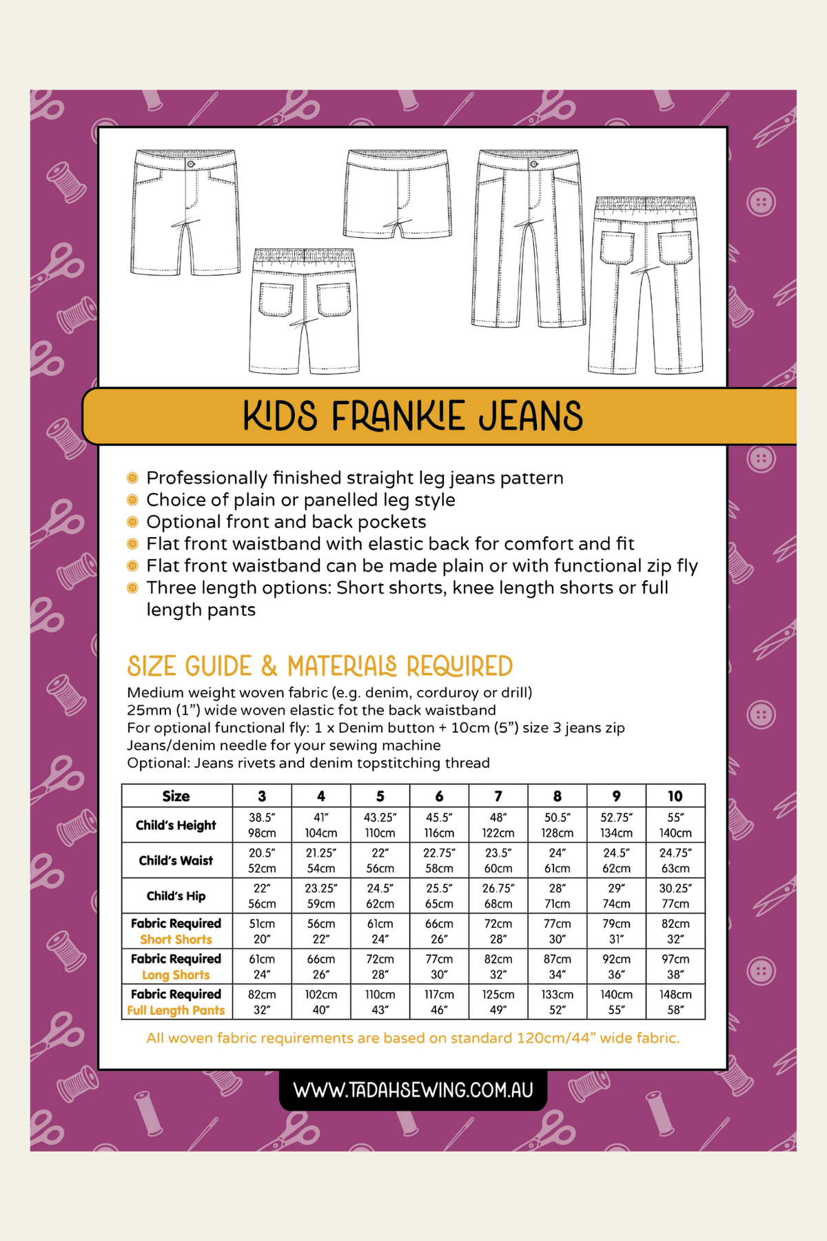 Kids Frankie Jeans Sewing Pattern – Tadah Patterns + Sewing