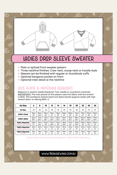 Ladies Drop Sleeve Sweater Pattern – Tadah Patterns + Sewing