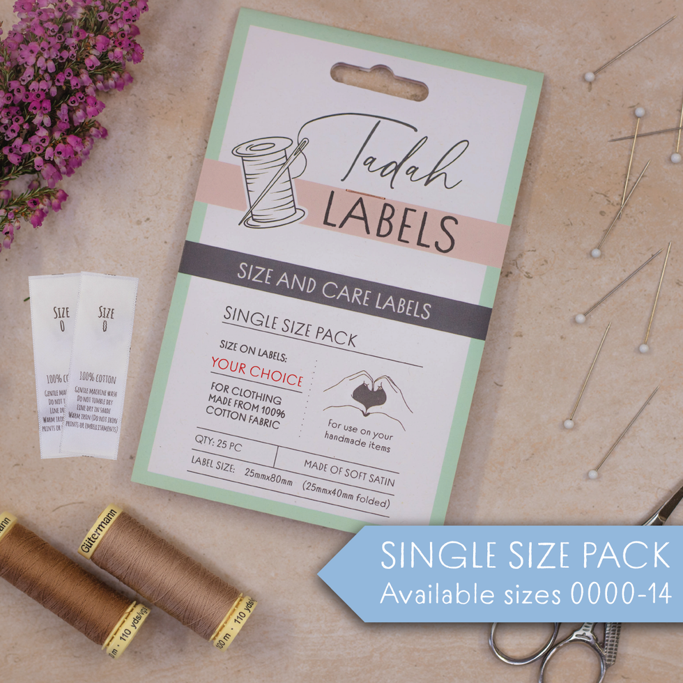 Size & Care Labels - 25 Pack of SINGLE SIZE Care Labels – Tadah ...